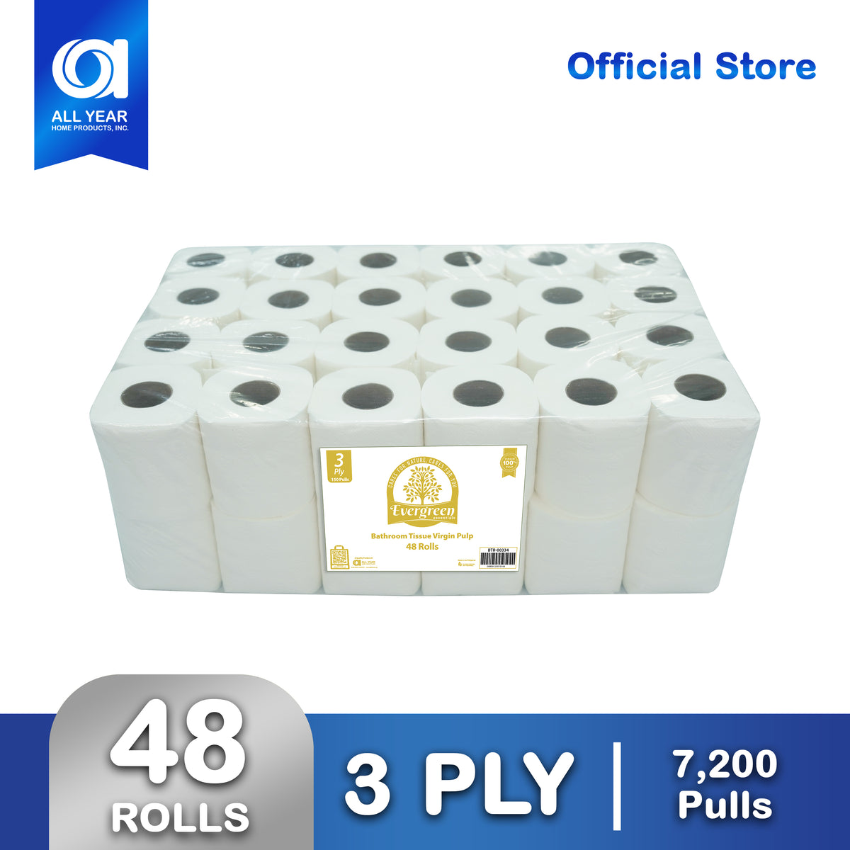 Evergreen Bathroom Tissue Virgin Pulp 3 Ply 150 Pulls x 48 Rolls – Need ...