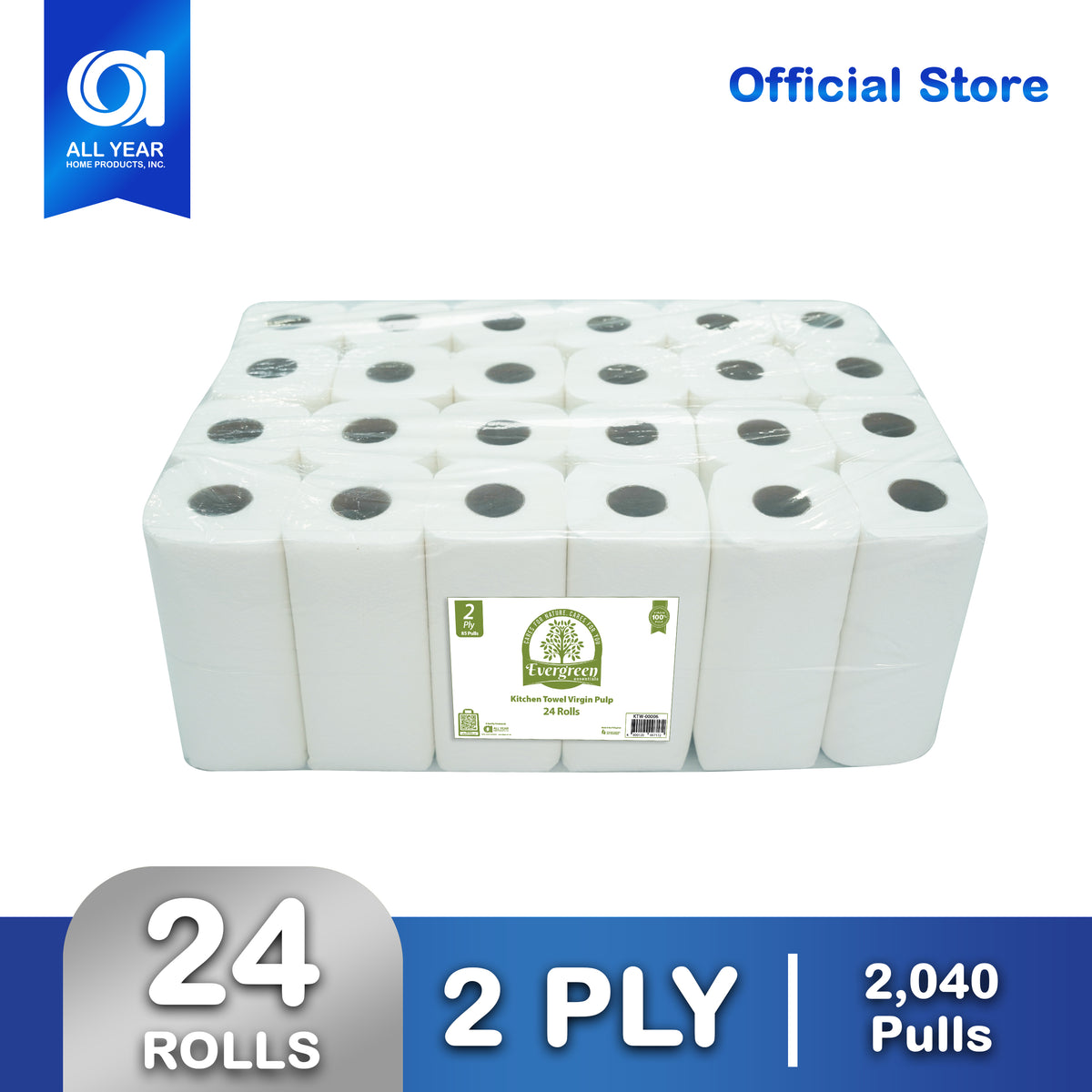 Evergreen Kitchen Towel Regular Virgin Pulp 2 Ply 85 Pulls x 24 Rolls ...