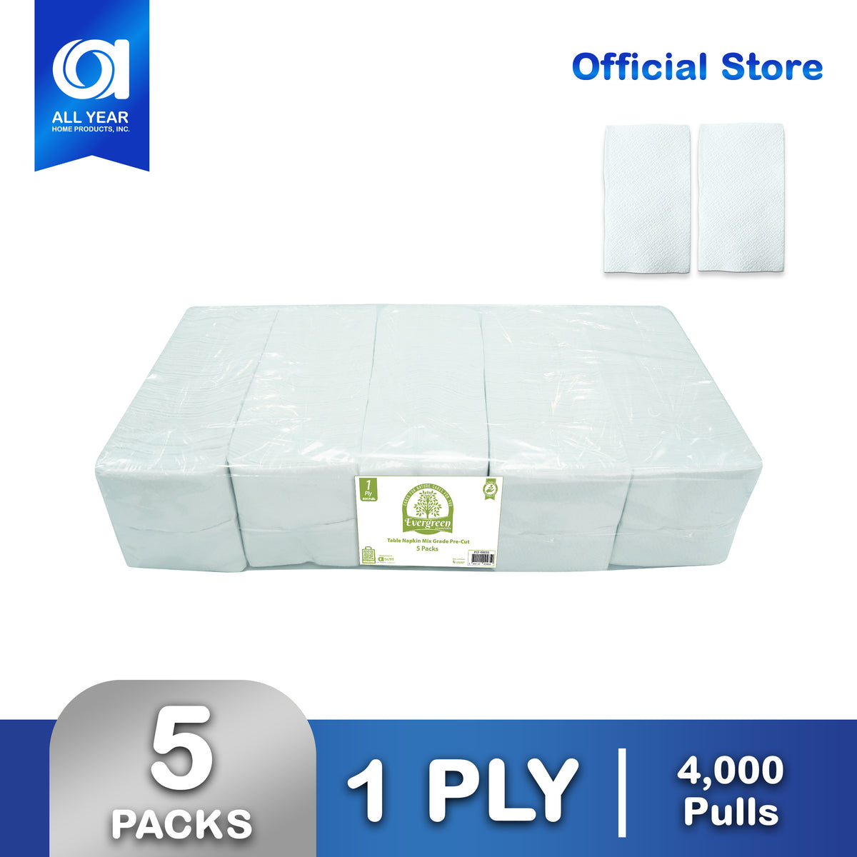 Evergreen Pre Cut Table Napkin Mixed Grade 1 Ply 1000 Sheets x 5 Packs ...