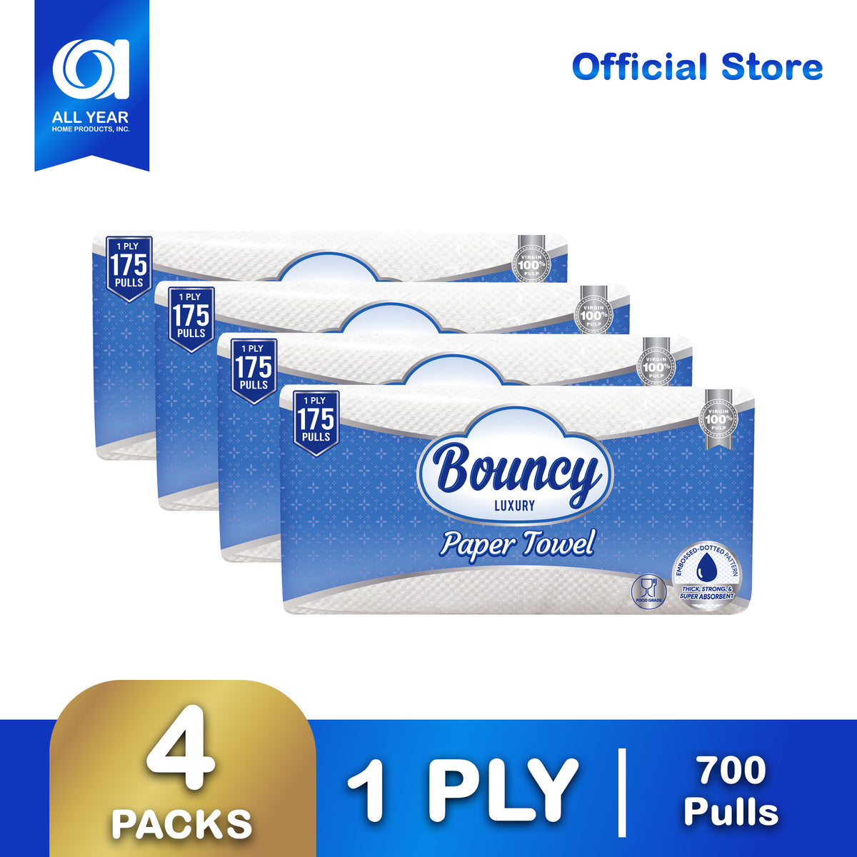 Bouncy Paper Towel Virgin Pulp 1 Ply 175 Pulls x 4 Packs – Need Tissue?