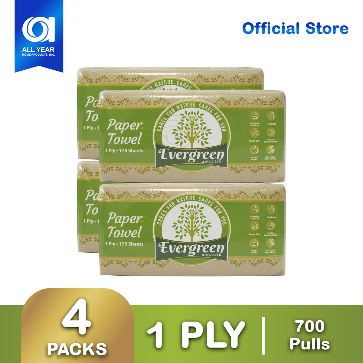 Evergreen Naturals Paper Towel 1 Ply 175 Pulls x 4 Packs – Need Tissue?
