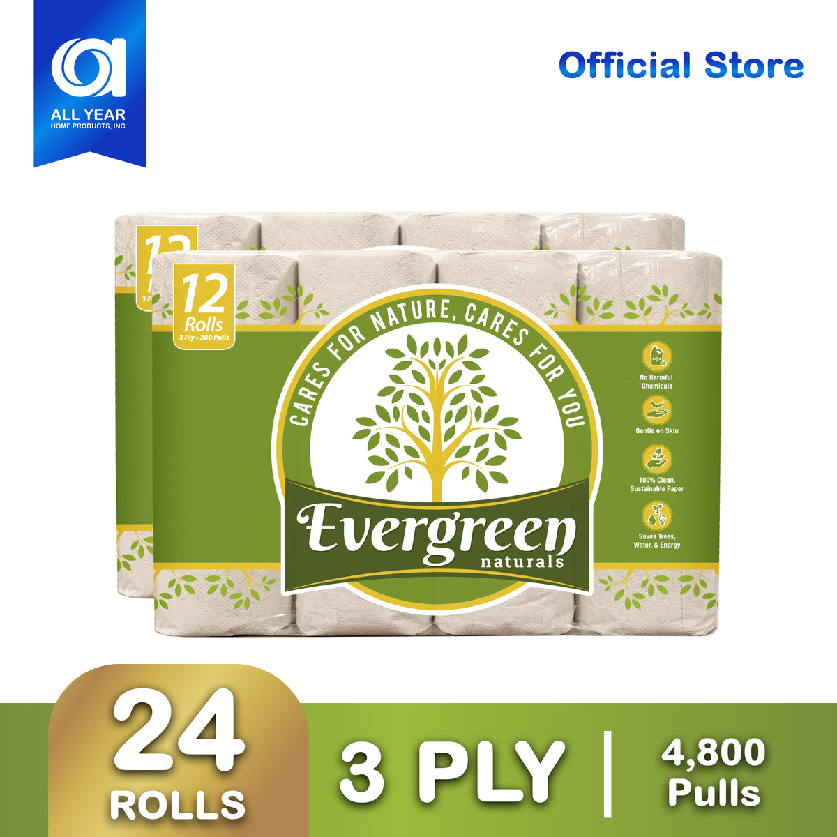 Evergreen Naturals Bathroom Tissue 3 Ply 200 Pulls x 24 Rolls – Need ...