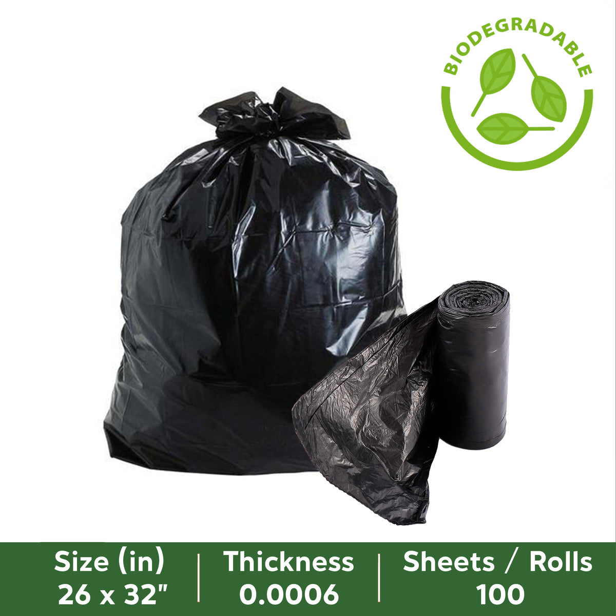 Evergreen Large Built-In Tie BIO Black Trash Bags – Need Tissue?