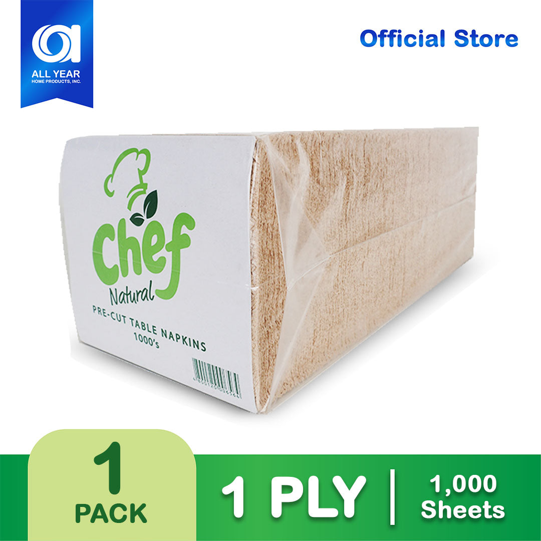 Chef Natural Value Pre Cut Table Napkin 1 Ply 1,000 Sheets X 1 Pack ...