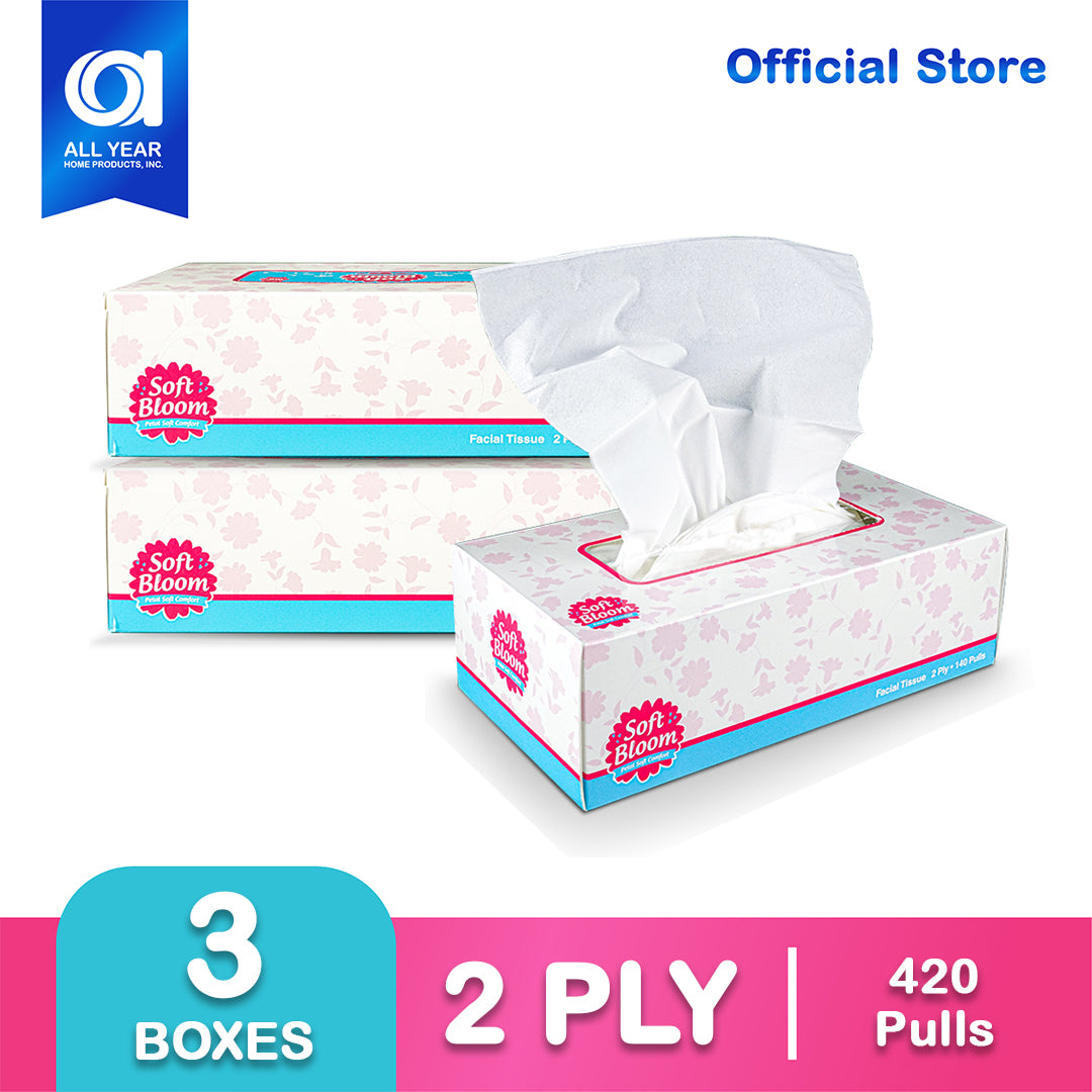 Soft Bloom Facial Tissue Box 2 Ply 140 Pulls X 3 Boxes – Need Tissue?
